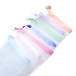 andiker soap bag soft for shower, soap pouch saver with drawstring for foaming and drying,hangable (7 pcs mesh soap bag)