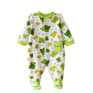 feidoog baby footed cotton long sleeve romper animal printed jumpsuit sleeper sleep and play,frog,3-6m