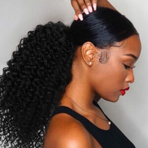 vigorous drawstring curly ponytail extension for african women short afro kinky ponytail extension.(1b)