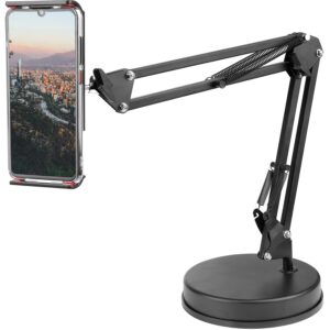 overhead phone mount stand chromlives phone video stand articulating arm phone mount table top with base adjustable 360° cell phone tablet holder mount desktop compatible with phones, tablets, ipad