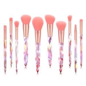 kingtree makeup brushes, 10pcs pink crystal makeup brush set premium synthetic foundation powder concealer eyeshadow makeup brush kit, professional make up brush set for girls and ladies