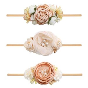 mligril baby girl floral headbands set - 3pcs flower crown newborn toddler hair accessories