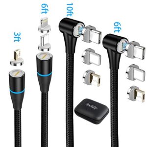 utotrip magnetic charging cable,(4-pack,3ft,6ft,6ft,10ft) magnetic 3a fast charging cable,3-in-1 data transfer magnetic phone charger compatible with micro usb,type c(black)