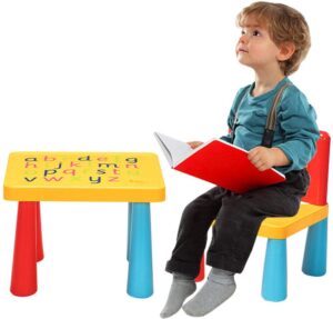 plastic children desk table and chair, one table and one chair, reduced version mushroom leg, (16 x 14 x 12) inches