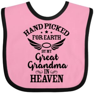 inktastic handpicked for earth by my great grandma in heaven baby bib pink and black 37291