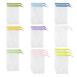 auear, 20 pack handmade soap exfoliating mesh pouch saver bag double layer bubble foam net drawstring holder (assorted colors)