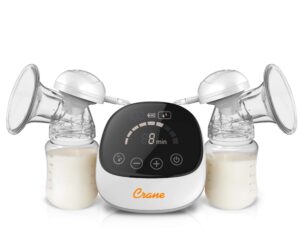 crane double electric cordless rechargeable breast pump, portable, closed system, overflow protection