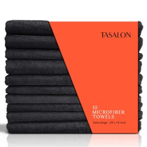 tasalon microfiber hair towel - 10 pack - salon towels - quick dry microfiber towels - 29 x 16 inches ultra-soft microfiber towel for hair, facial towels with soft absorbant - black