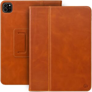 casemade real leather case compatible with ipad pro 11” 1st/2nd/3rd/4th gen (2018/2020/2021/2022) - full-grain leather cover, auto sleep/wake, dual stand position (tan)