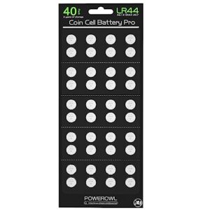 powerowl high capacity lr44 batteries 40 pack, l1154f ag13 357 303 sr44 a76 premium alkaline battery 1.5v button coin cell batteries