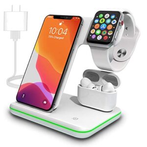 charging station for iphone multiple devices, foldable 3 in 1 fast charging stand dock for airpods 3/2/1/pro & iphone 6-14 series, apple watch charger for apple watch series with adapter