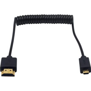 duttek micro hdmi to hdmi coiled cable, hdmi to micro hdmi coiled cable, extreme slim/thin micro hdmi male to hdmi male coiled cable 4k, 3d for camera, raspberry pi 5 4, gopro hero 7/6 3.3ft/1m