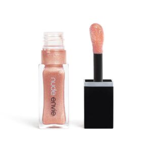 nude envie lip gloss - certified vegan lipgloss cruelty-free and paraben free - enriched peptides, vitamin e and jojoba oil (whisper)