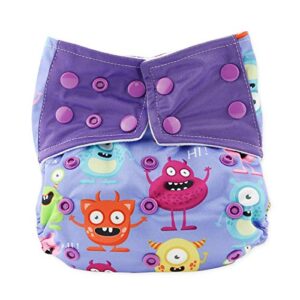 hi sprout one size adjustable washable reusable pocket cloth diapers for baby girls and boys (monster)