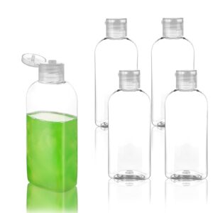 kitchen gims travel size containers plastic travel bottles leak proof squeeze bottles with flip cap tsa approved 3.4oz/100ml travel bottles for toiletries, shampoo, conditioner & lotion (5 pack)