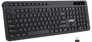 npet wk20 wireless keyboard for windows, 2.4 ghz wireless, full-size, number pad, 14 multimedia keys, 2-year battery life, compatible with pc, laptop