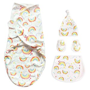 baby swaddle wrap newborn cotton blanket rainbow infant sleeping sack set include sleeping bag crib wrap+hat+gloves+burp cloth