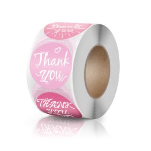 thank you stickers seals,4 unique pink designs for envelopes, favors, weddings, bridal shower, gift packaging - 1.5" inch round adhesive labels for business and personal use （500labels/roll）