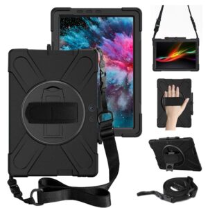 surface pro x case - 360 degree rotating stand hand strap shoulder strap pen holder heavy duty full body shockproof impact resistant rugged drop protective case for surface pro x 13 2021/2020/2019