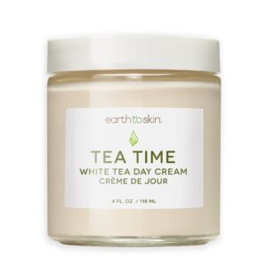 earth to skin tea time anti-aging white tea day cream, with shea butter, panthenol & hyalaronic acid for optimal skin replenishment (4.0 fl oz)