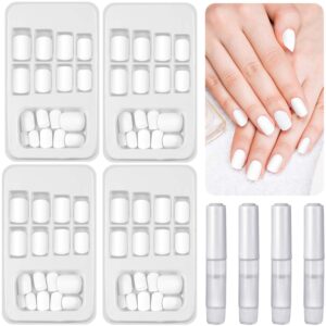 bbto 96 pcs short press on nails fake nails full cover short false nails acrylic square nails with glue for women girls diy nails favors (white, matte)