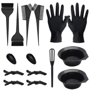 createstar 15 pcs hair dye coloring kit, hair coloring dyeing bleaching diy salon tool, hair tinting bowl/dye brush/mixing spoon/ear cover/gloves/tint comb (black)