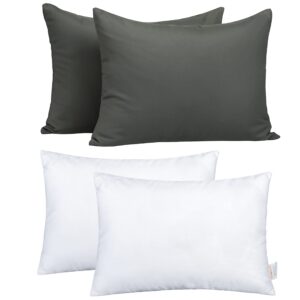 ntbay 2 pack cotton 13" x18" pillows with toddler microfiber pillowcases, soft kids crib pillows for sleeping with zippered baby travel pillow cases in daycare preschool, dark grey