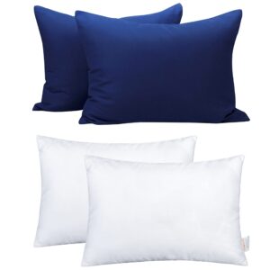 ntbay 2 pack cotton 13" x18" pillows with toddler microfiber pillowcases, soft kids crib pillows for sleeping with zippered baby travel pillow cases in daycare preschool, navy blue