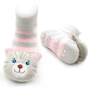 piero liventi gray cat boogie toes rattle sock, 1 pair (0-1y) rattles foot finder, rattle sock baby toddler toy, present gift for newborn infant babies boy girl bebe