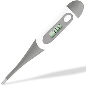 easy@home digital oral thermometer for kid, baby, and adult, rectal and underarm body temperature measurement for fever with alarm emt-021-gray