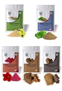 yogi's gift celebrating health herbal hair care combo pack (500g/17.65oz) | hair mask with ayurvedic powders: amla, reetha, shikakai, brahmi, hibiscus for hair growth