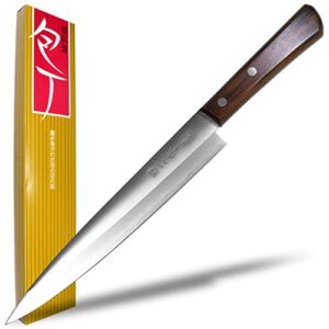 seki japan kanetsugu japanese sushi chef knife, aus8 sus410 stainless steel sashimi yanagiba knife, rose wood handle, 210 mm (8.3 in)