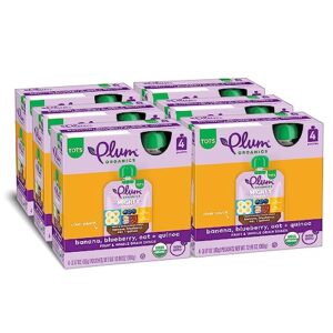 plum organics mighty morning organic toddler food - banana, blueberry, oat, and quinoa - 3.17 oz pouch (pack of 24) - organic fruit and whole grain toddler food pouch