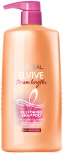 l'oreal paris elvive dream lengths restoring shampoo with fine castor oil and vitamins b3 and b5 for long, damaged hair, visibly repairs damage without weighdown with system, 28 fl ounce