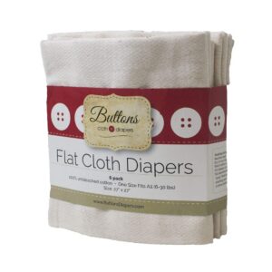 buttons unbleached organic cotton birdseye flat diapers - 6 pack