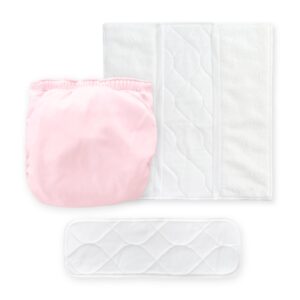 amazing baby hybrid cloth diaper cover/swim diaper, small, sz 2 (8-15 lbs), use boosties disposable or reusable inserts, pastel pink, smartnappy set: cover + tri-fold + booster pad