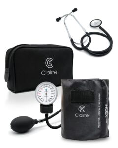 clairre professional sphygmomanometer manual blood pressure cuff and stethoscope kit for nurses/doctors/nursing students, carrying case included, universal cuff size: 9-16 inch (black)