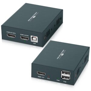 hdmi kvm extender, 1080p@60hz ultra hd resolution, over cat5e/6/7 ethernet cable, up to 165ft/50m with loop out & poc function - support keyboard and mouse