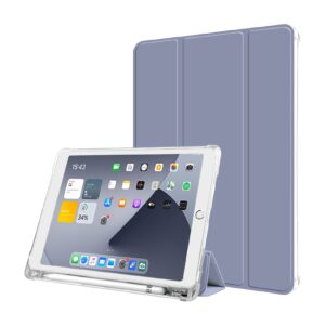 aoub case for ipad 6th/5th generation 9.7 inch, trifold stand auto sleep/wake slim smart cover frosted translucent soft tpu shockproof case with pencil holder for ipad 9.7 2018/2017, purple