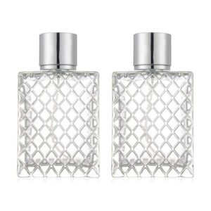 constore 2pcs 100ml square grids carved perfume bottles clear glass spray bottle empty refillable fine mist atomizer portable travel cologne atomizers fragrance containers sprayer for party home