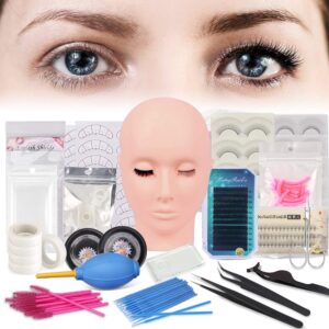 beuaty star professional lashes kit false eyelash extensions practice kit flat mannequin head lash extensions for beginners makeup training and eyelash graft(no glue)