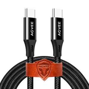 agvee ultra long usb-c to usb-c cable 2 pack 15ft fast usbc cord with strap, type-c to c cable, pd 60w charging cord for samsung s21 s20 s10 note 10 20, ipad pro 2018 2020, black