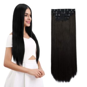 reecho 26" straight super long 4 pcs set thick clip in on hair extensions black brown