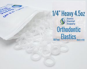 premium 1/4 inch heavy 4.5 oz - orthodontic elastic rubber bands - 100 pack - clear latex free, small, braces, dreadlocks hair braids, tooth gap, packaging, crafts, sonic dental supply - made in usa