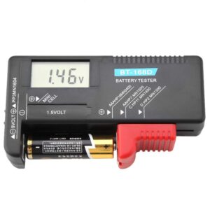 universal digital battery tester, digital lcd aa/aaa /c/d /9v/1.5v button cell battery volt tester, quickly test all different kinds of batteries