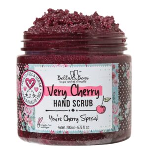 bella & bear very cherry hand scrub, no harmful chemicals, cruelty-free, vegan-friendly exfoliating, 6.7oz