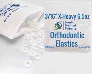 3/16 inch x-heavy 6.5 oz - orthodontic elastic rubber bands - 100 pack - clear latex free, small, braces, dreadlocks hair braids, tooth gap, packaging, crafts, sonic dental supply - made in usa