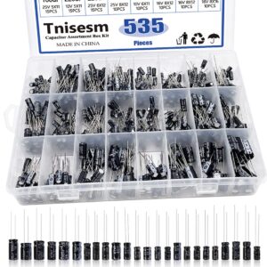 tnisesm 535pcs electrolytic capacitor 24 value range 0.1uf－1000uf assortment kit with aluminum radial leads tn04-24z