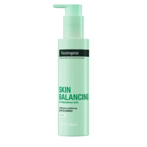 neutrogena skin balancing kaolin clay cleanser with 2% polyhydroxy acid (pha), mattifying & conditioning face wash for oily skin, paraben-free, soap-free, sulfate-free, 6.3 fl oz