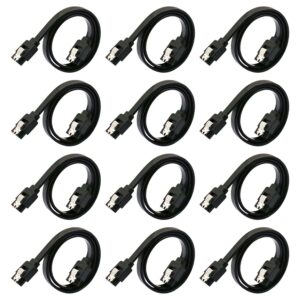 dafurui 12-pack sata iii cable，sata iii 6.0 gbps data cable straight black with locking latch 16 inches sata cable pack for hdd、ssd、cd and dvd drives